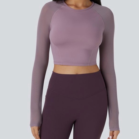 HALARA | Tops | New Halara Softlyzero Airy Contrast Mesh Sleeve Crop In ...